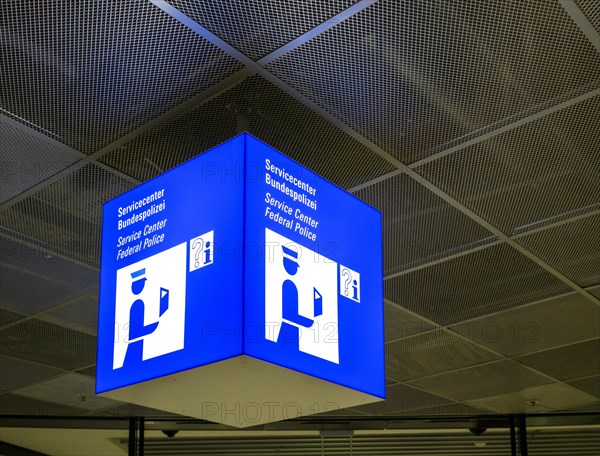 Blue information board for the service centre of the Federal Police at ...