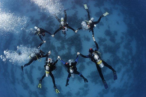 Divers form diving star while diving down - Photo12-imageBROKER-Norbert ...