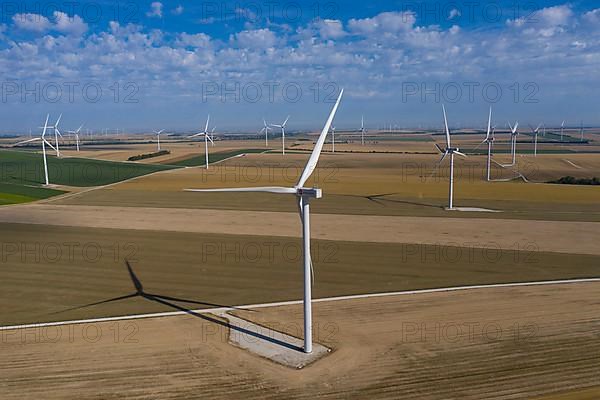 Aerial view wind farm, wind turbines on fields - Photo12-imageBROKER ...