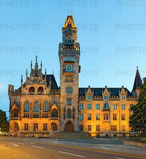 City Hall illuminated Saarbruecken Germany - Photo12-imageBROKER-Rolf ...