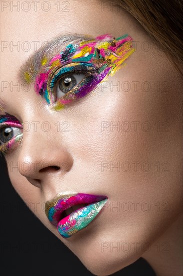Beautiful girl with creative colorful makeup. Beauty face. Photos shot ...