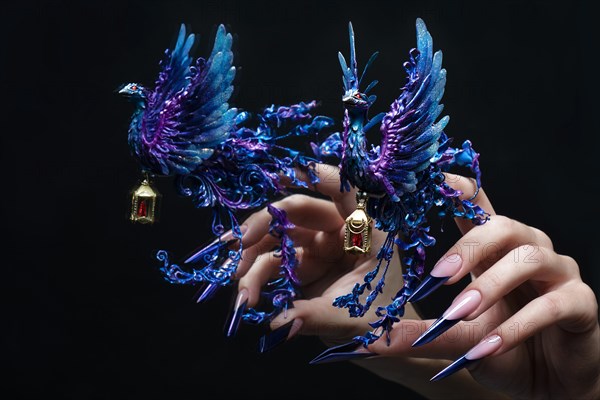 Creative design of nails on female hands. Art manicure. Photo taken in ...