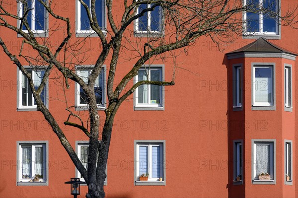 Red house facade with tree and oriel - Photo12-imageBROKER-Manfred Bail