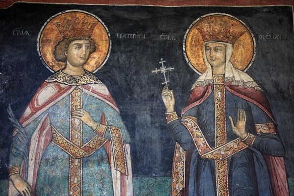 Wall painting in the Govora Monastery. Part of the construction of the ...