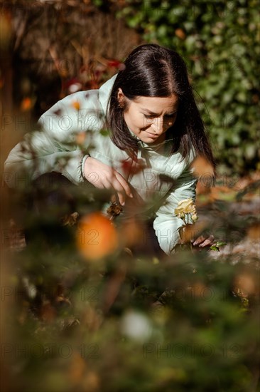 Woman picking flower in a garden - Photo12-imageBROKER-Manuel Kamuf