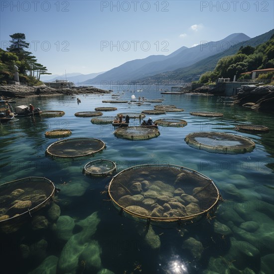Fish farm in the sea for raising game fish - Photo12-imageBROKER-Martin ...
