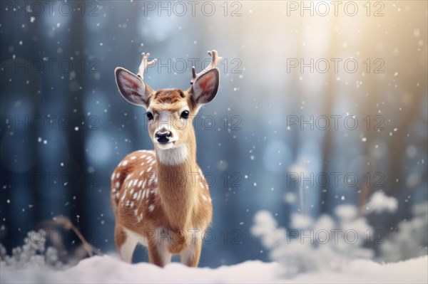 Roe deer in forest during snowfall - Photo12-imageBROKER-Paul Hart