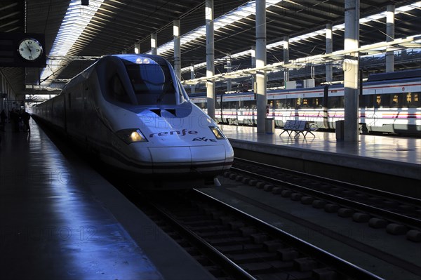 RENFE Alvia train at platform of railway station, Cordoba, Spain ...
