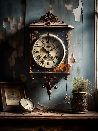 Old pendulum wall clock peeling paint rust textures showcasing ...