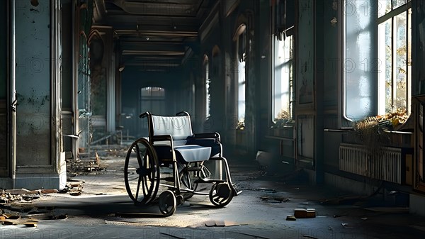 Abondened hospital cluttered room filled with discarded obsolete ...